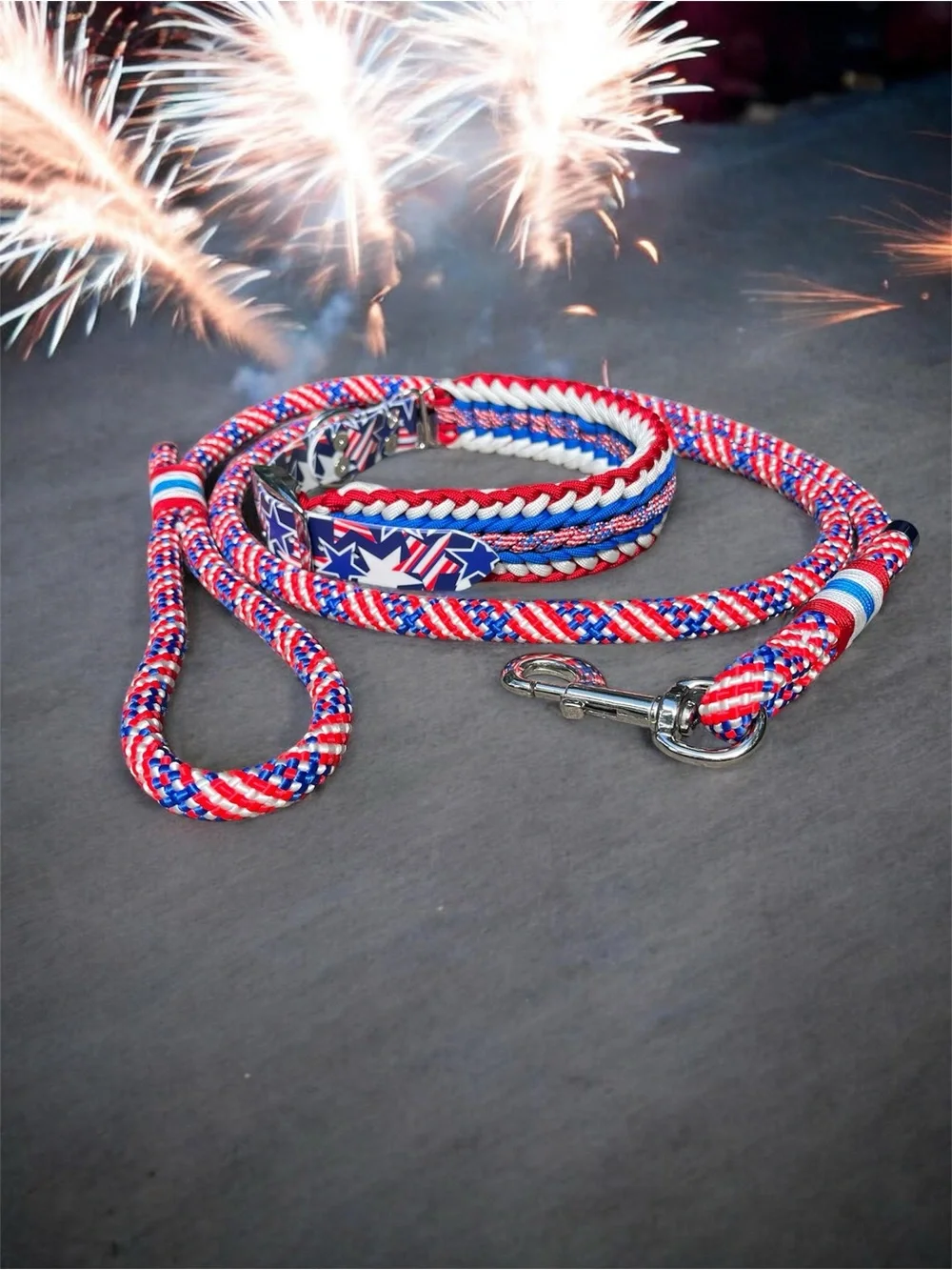 Hand Crafted | Dog | Patriotic Red White Blue Braided Dog Leash And ...